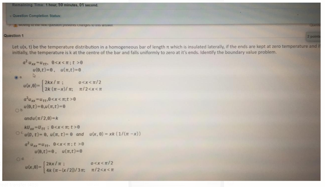 Solved Remaining Time: 1 hour, 59 minutes, 01 second. | Chegg.com