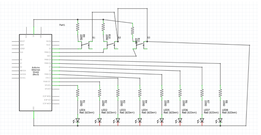 Solved 3. Using an Arduino UNO board connect 8 LEDs and 4 | Chegg.com