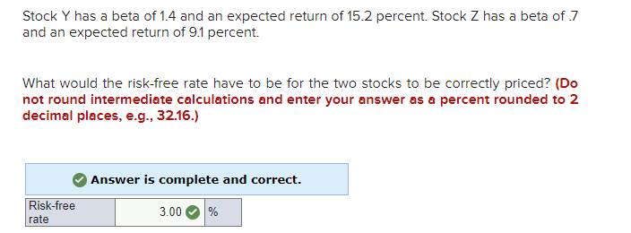 Solved Stock Y has a beta of 1.4 and an expected return of | Chegg.com