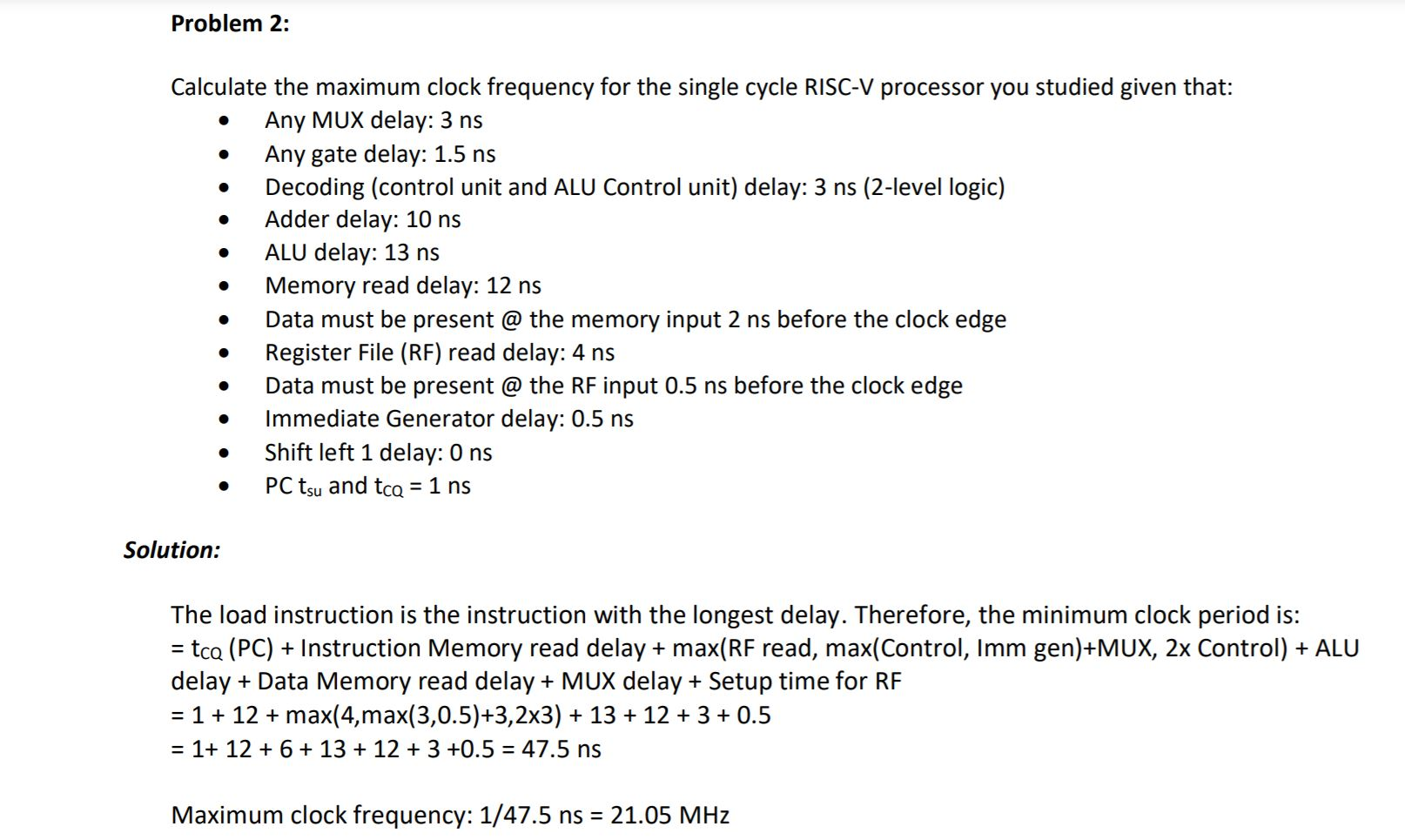 Solved . Problem 1: Calculate the minimum clock period for | Chegg.com
