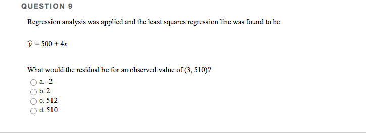 Solved QUESTION 9 Regression analysis was applied and the | Chegg.com