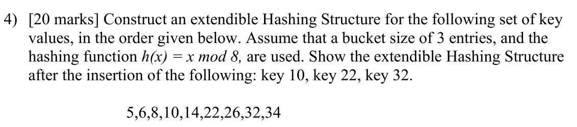 Solved 4) [20 marks] Construct an extendible Hashing | Chegg.com