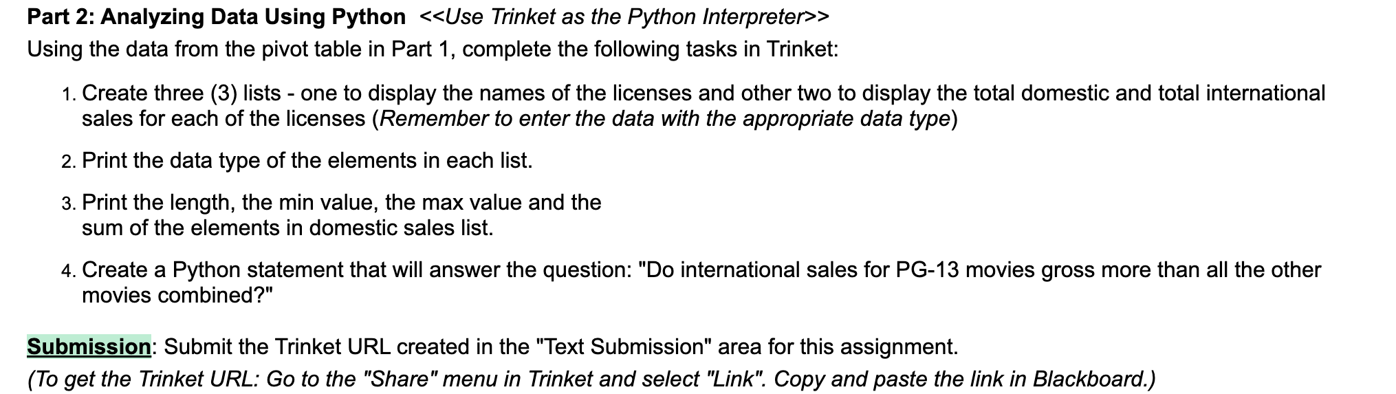 Solved link to pivot table: | Chegg.com