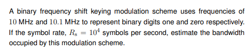 Solved A binary frequency shift keying modulation scheme | Chegg.com