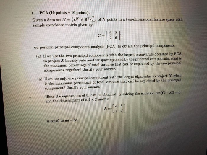 Solved 1. PCA (10 points + 10 points). Given a data set | Chegg.com