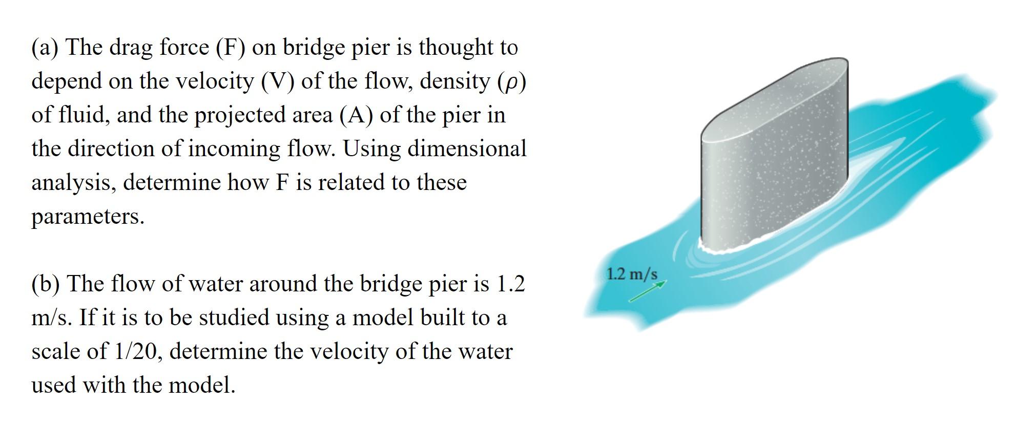 Solved (a) The drag force (F) on bridge pier is thought to | Chegg.com