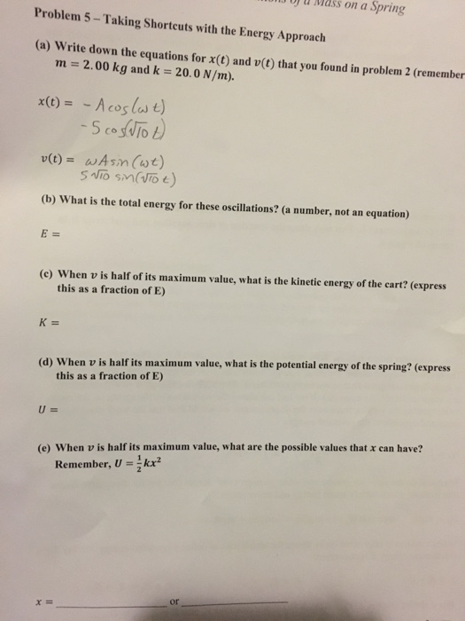 Solved Worksheet 10 - Oscillations of a Mass on a Spring | Chegg.com