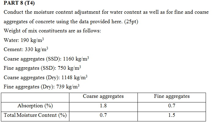 Solved PART 8 (T4) Conduct the moisture content adjustment | Chegg.com
