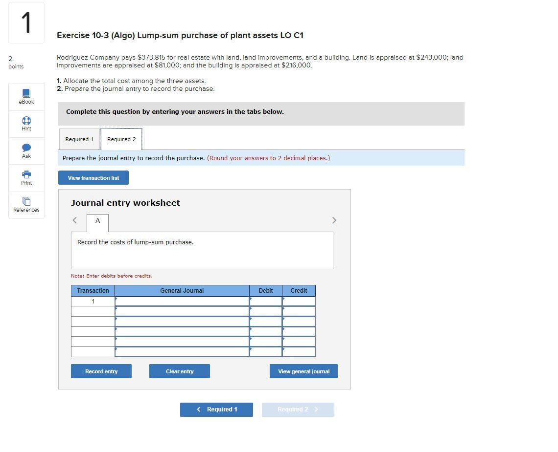 Solved Exercise 10-3 (Algo) Lump-sum purchase of plant | Chegg.com