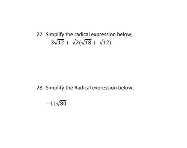 Solved 27. Simplify the radical expression below; | Chegg.com