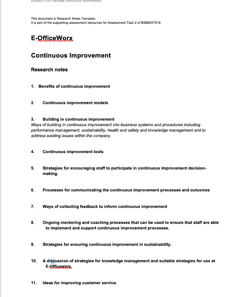 Solved BSBMG 1516 Facilitate continuous improvement This | Chegg.com