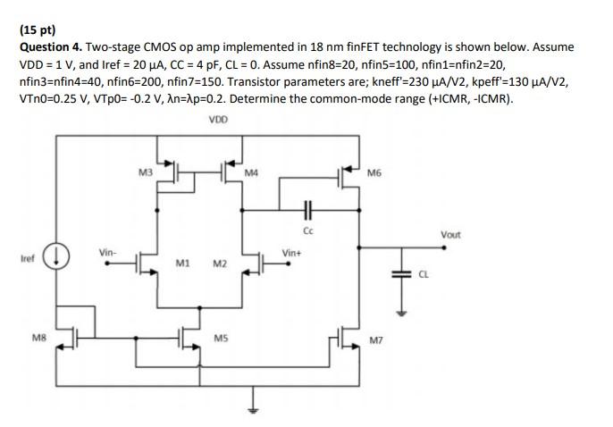 Solved Question 4. Two-stage CMOS op amp implemented in 18 | Chegg.com