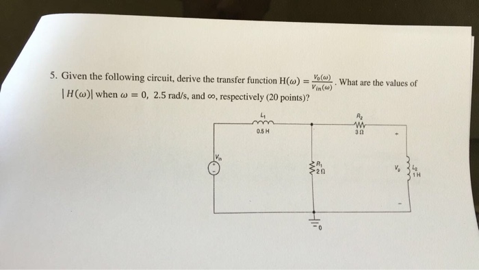 Solved Given the following circuit, derive the transfer | Chegg.com