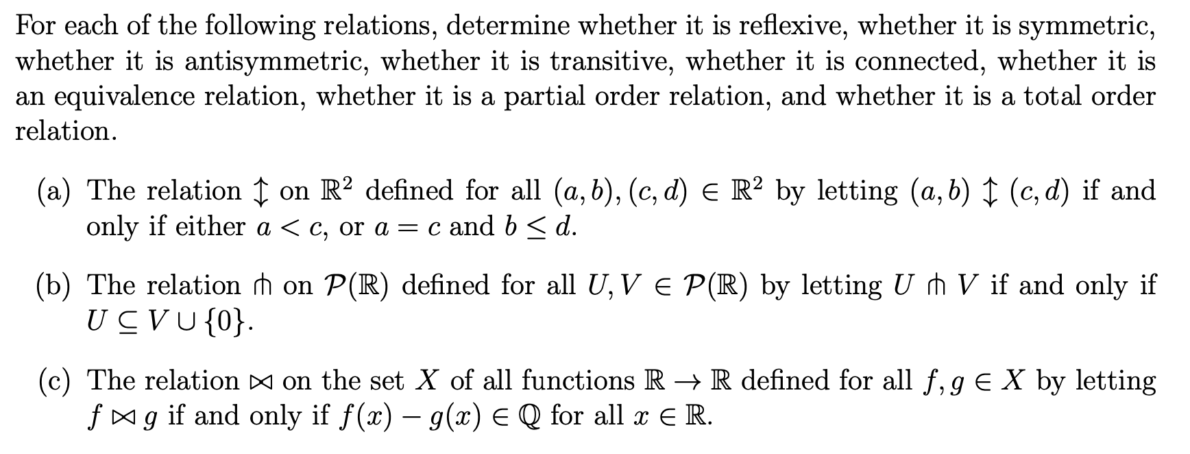 Solved For each of the following relations, determine | Chegg.com