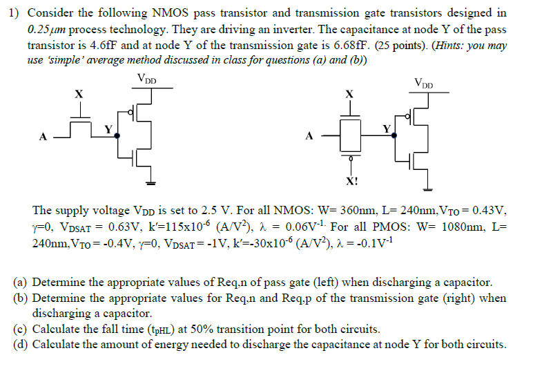 1) Consider the following NMOS pass transistor and | Chegg.com