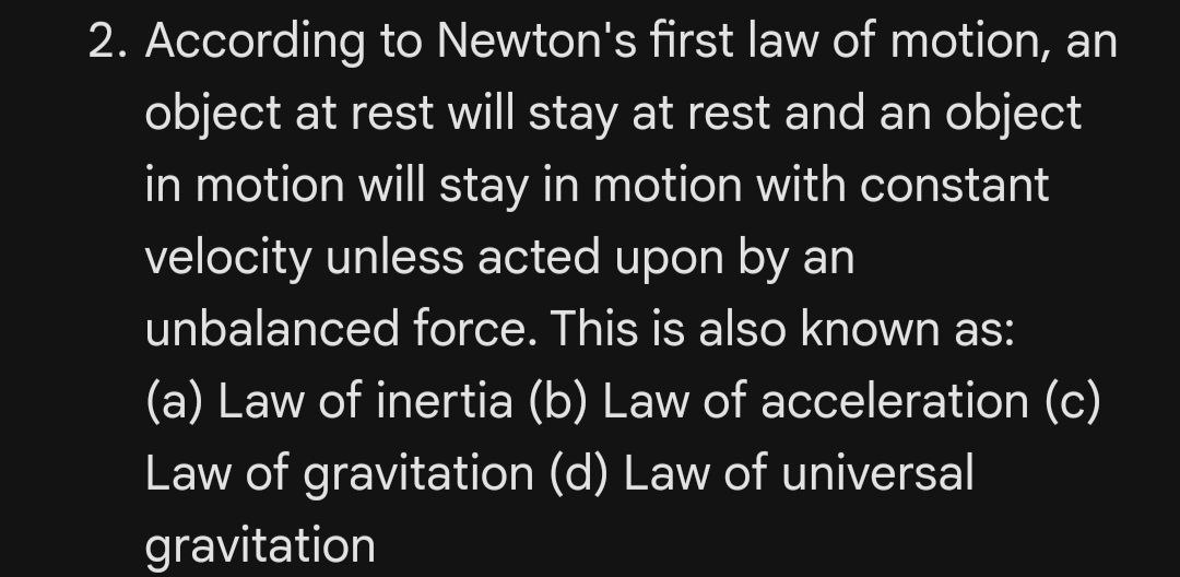 Solved 2. ﻿According to Newton's first law of motion, an | Chegg.com