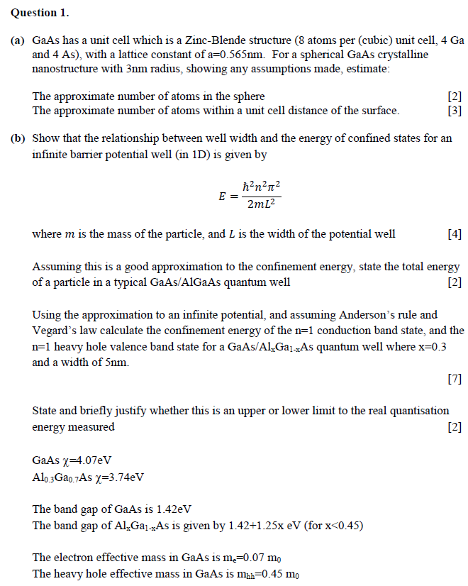 Question 1 (a) GaAs has a unit cell which is a | Chegg.com