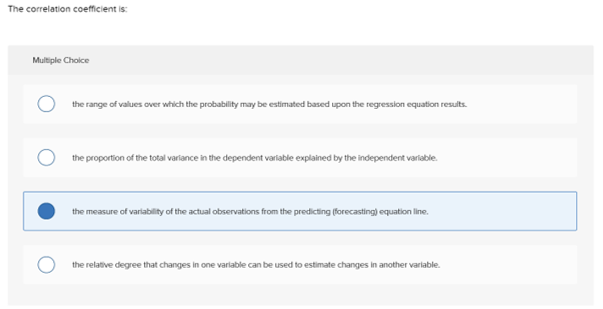 Solved The correlation coefficient is: Multiple Choice the | Chegg.com