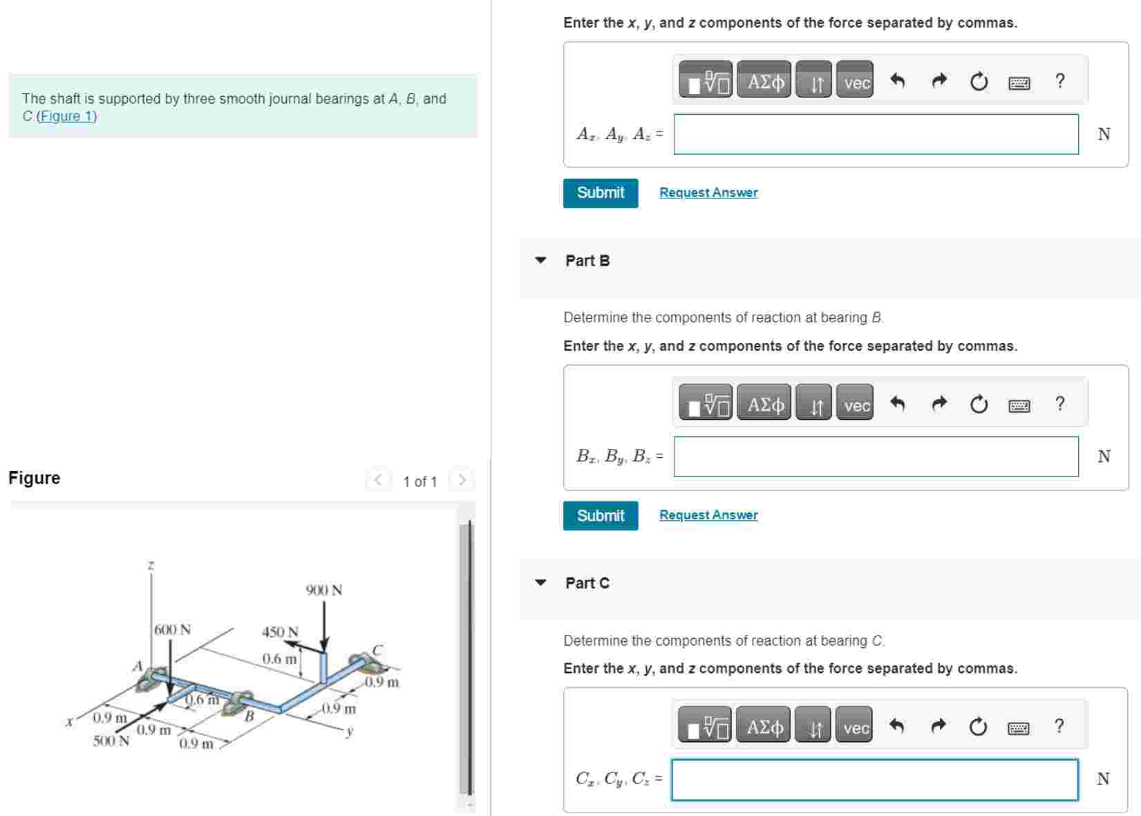 Solved Enter the x,y, ﻿and z ﻿components of ﻿the force | Chegg.com