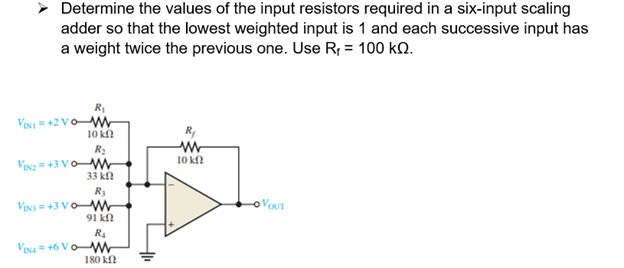 Solved Determine the values of the input resistors required | Chegg.com