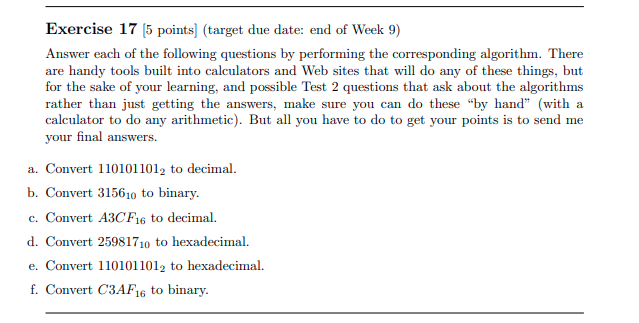 Solved Exercise 17 (5 points) (target due date: end of Week | Chegg.com