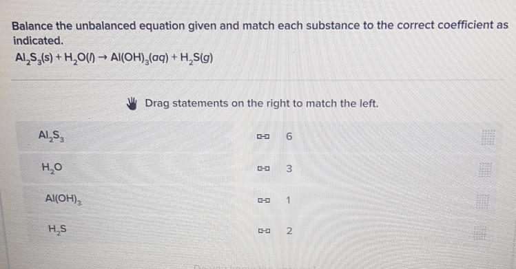 Solved Balance the unbalanced equation given and match each | Chegg.com