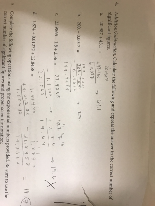 Solved 4. Addition/Subtraction. Calculate the following and | Chegg.com