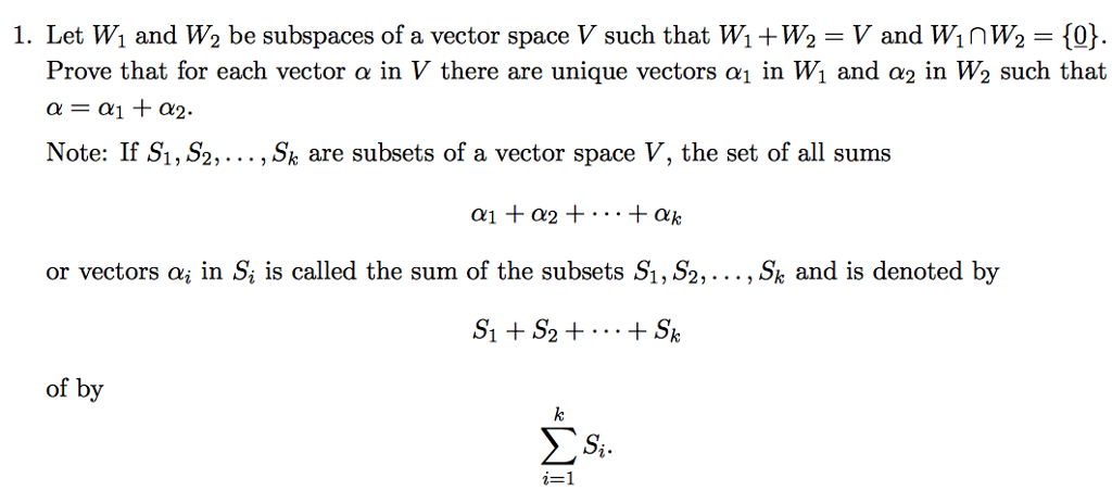 Solved 1. Let Wi and W2 be subspaces of a vector space V | Chegg.com