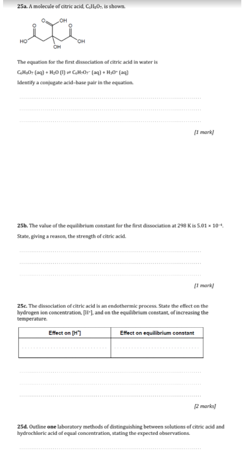 Solved 25a. A molecule of citric acid, CHLO, is shown. OH HO | Chegg.com