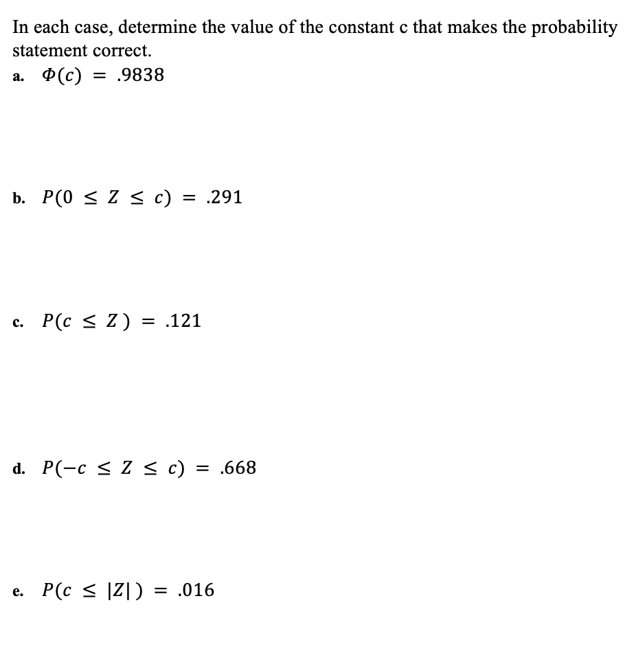 Solved In each case, determine the value of the constant c | Chegg.com