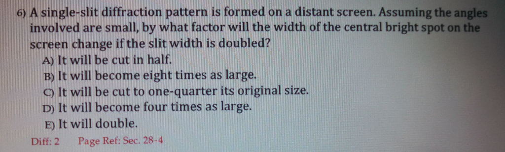 Solved 6) A single-slit diffraction pattern is formed on a | Chegg.com