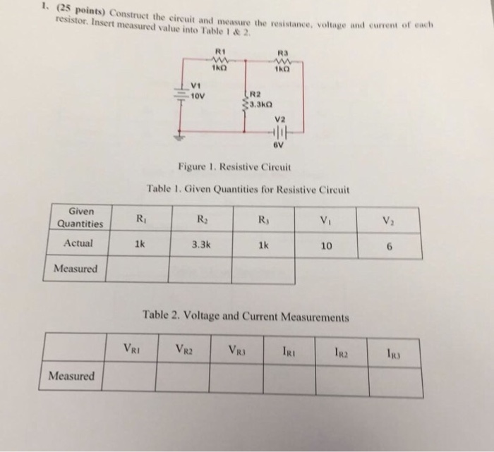 Solved 1. ( 25 points) Construet the circuit and measure the | Chegg.com