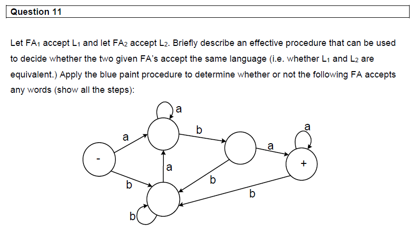 Solved Question 11 Let FA₁ accept L₁ and let FA2 accept L2. | Chegg.com