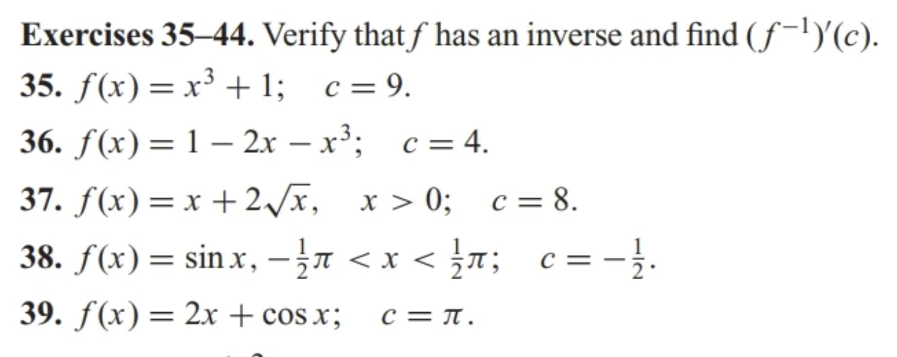 Solved Exercises 35-44. ﻿Verify that f ﻿has an inverse and | Chegg.com