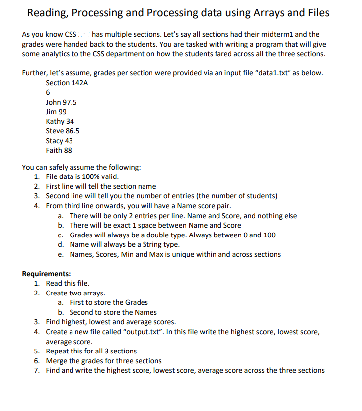 Reading, Processing and Processing data using Arrays | Chegg.com