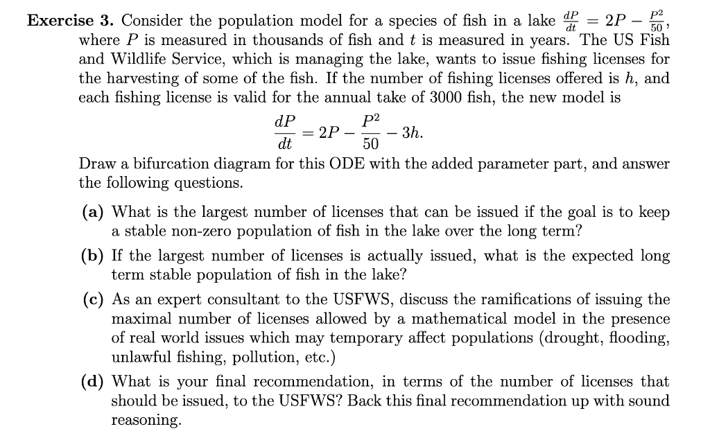 Solved Exercise 3. Consider the population model for a | Chegg.com