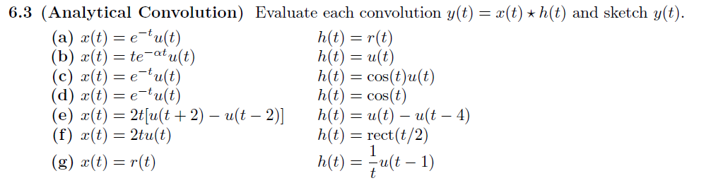 Solved 6.3 (Analytical Convolution) Evaluate each | Chegg.com