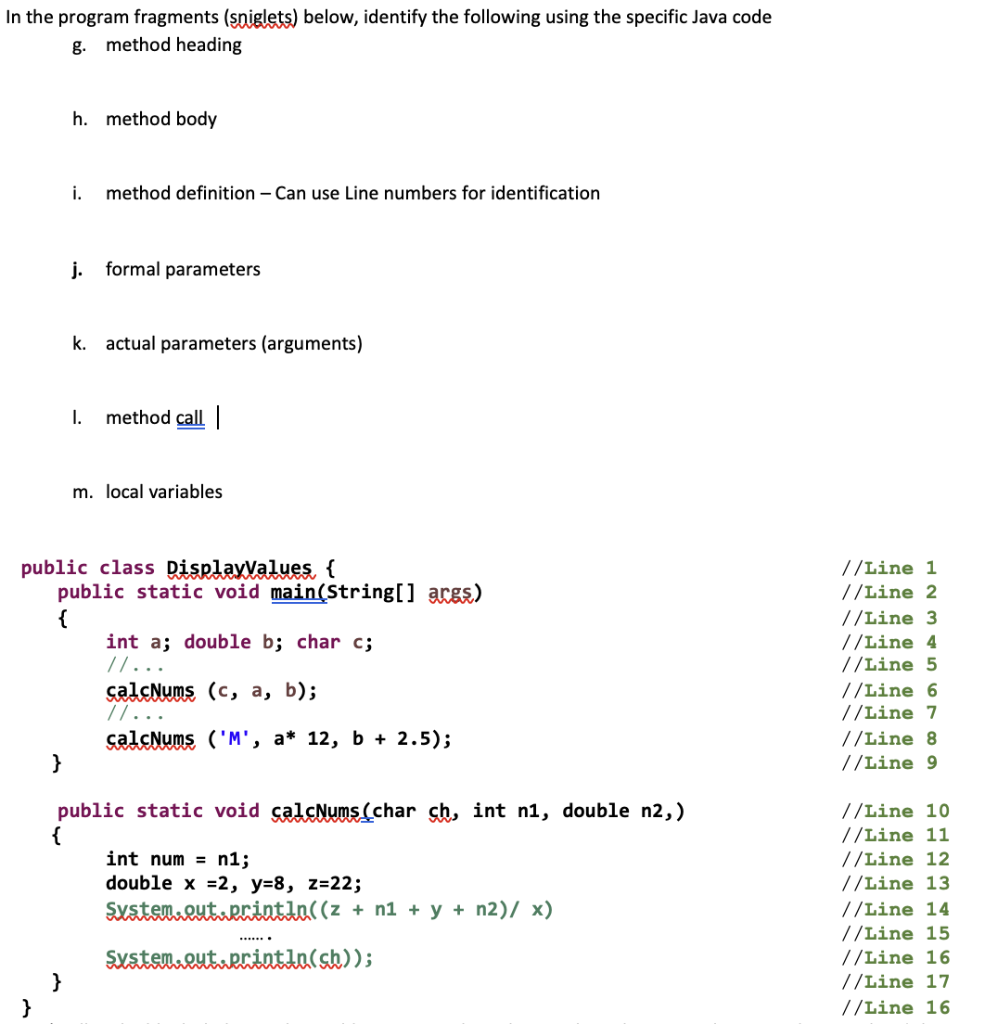 Solved In the program fragments (sniglets) below, identify | Chegg.com