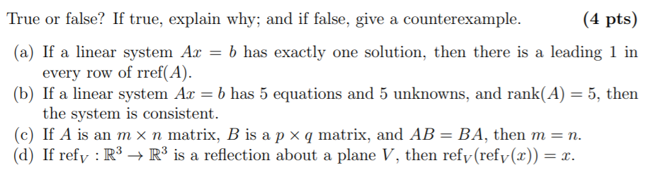 Solved True or false? If true, explain why; and if false, | Chegg.com