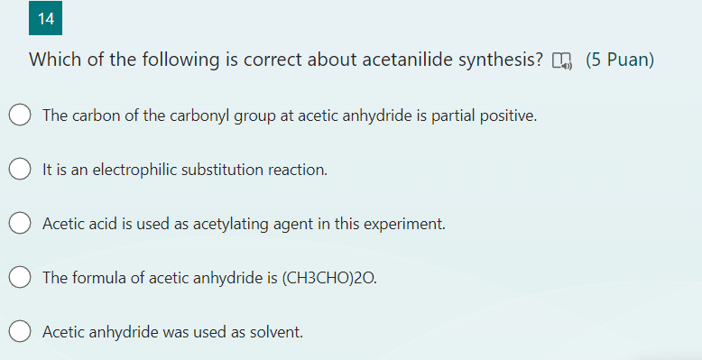 Solved Which of the following is correct about acetanilide | Chegg.com