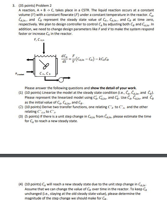 3. (35 points) Problem 2 A reaction, A+B→C, takes | Chegg.com