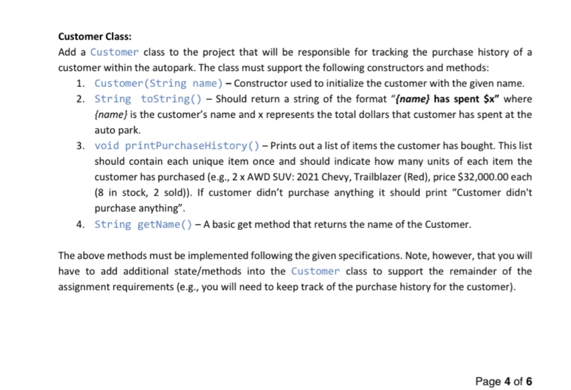 Customer Class: Add a Customer class to the project | Chegg.com