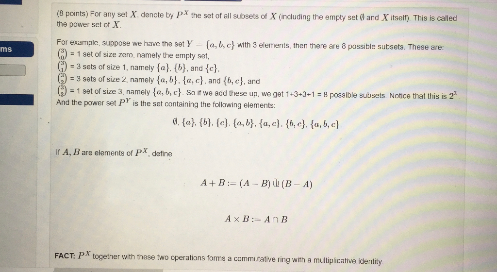 Solved (8 points) For any set X, denote by px the set of all | Chegg.com