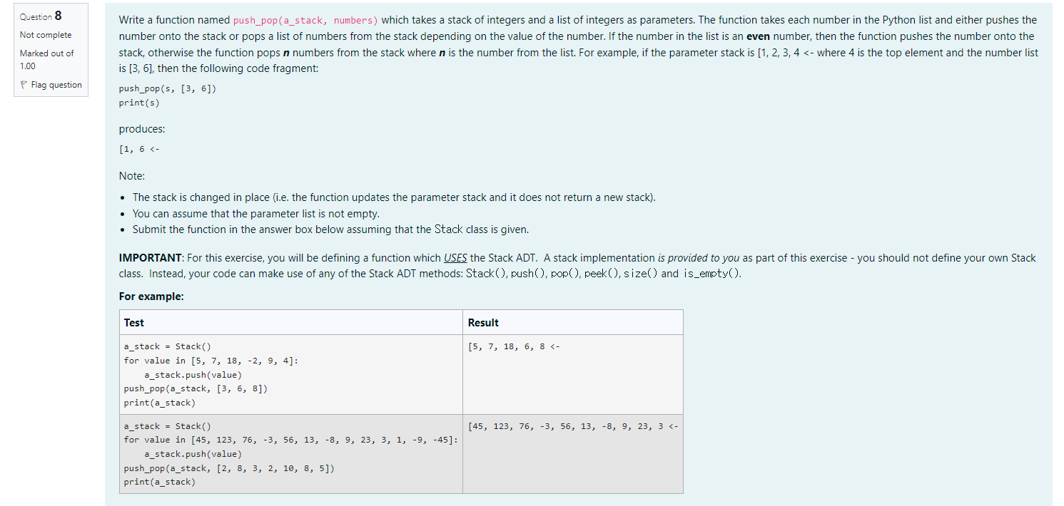 Solved Define a function named zip_stack_list(a_stack, | Chegg.com