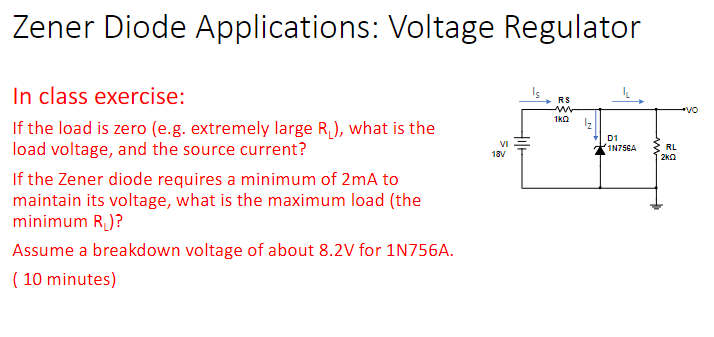 Solved Zener Diode Applications: Voltage Regulator In class | Chegg.com