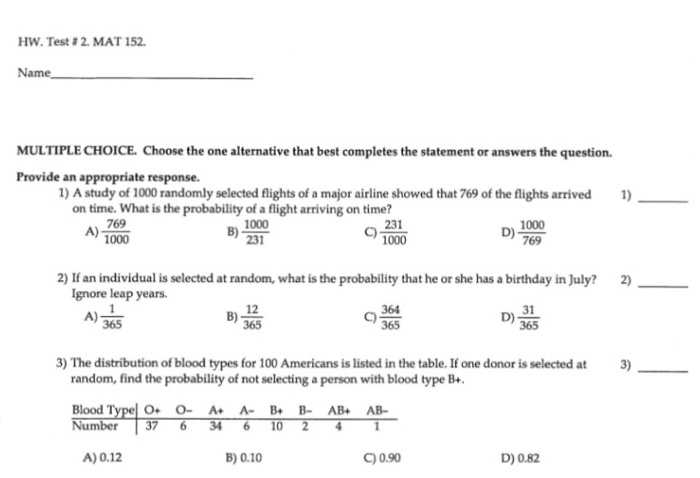 Solved HVN. Test # 2, MAT 152. MULTIPLE CHOICE. Choose the | Chegg.com
