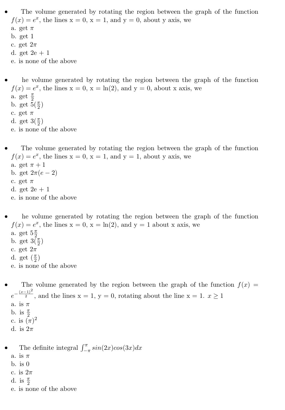 Solved The volume generated by rotating the region between | Chegg.com