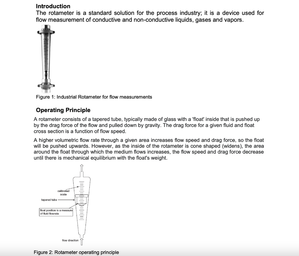 Solved Introduction The rotameter is a standard solution for | Chegg.com