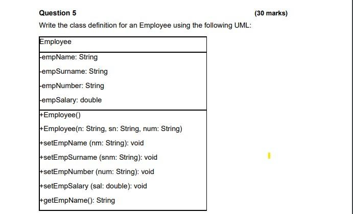 Solved Question 5 Write the class definition for an Employee | Chegg.com