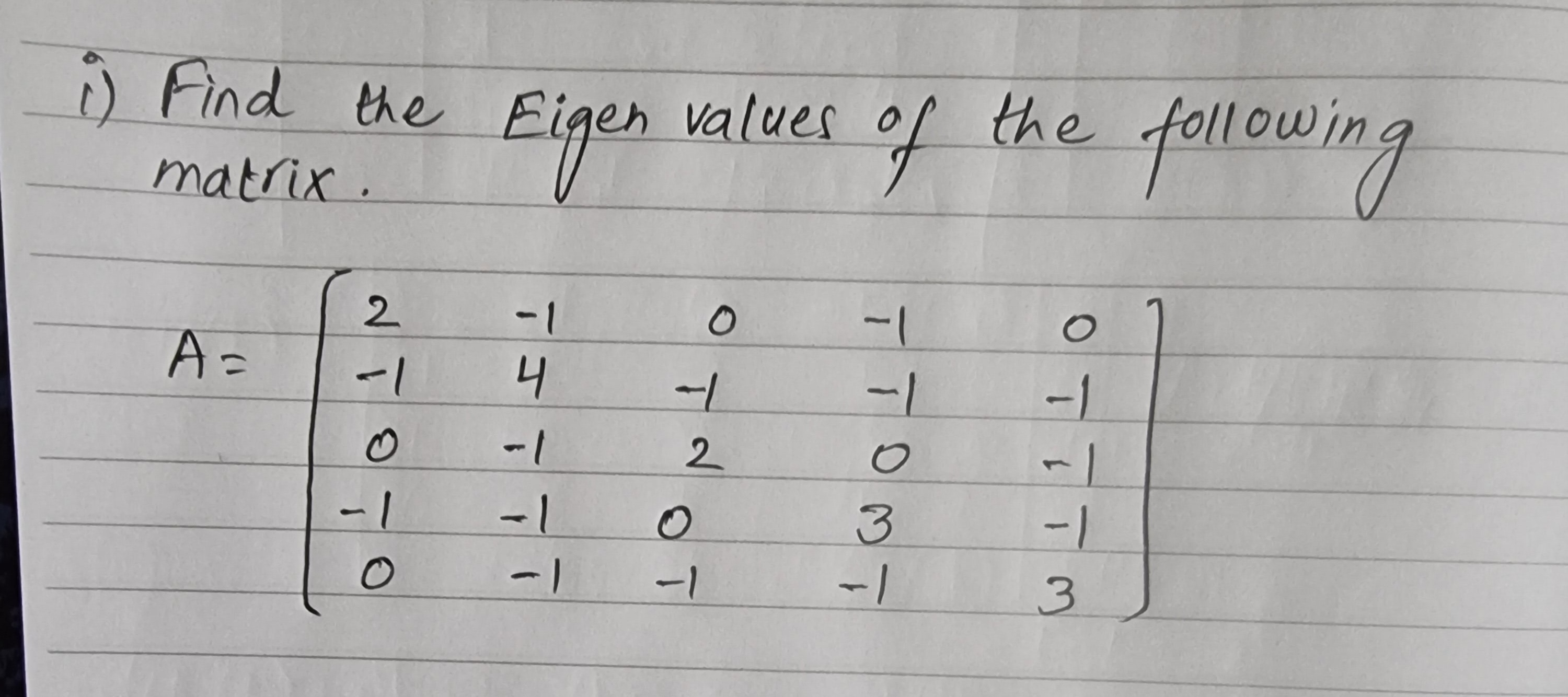 Solved i) Find the Eigen values of the following matrix. | Chegg.com